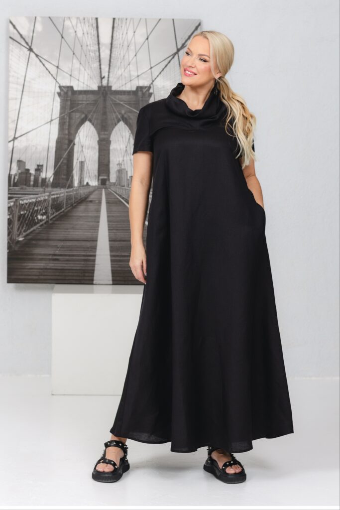 Pikk linane kleit Umi, must - JustMust